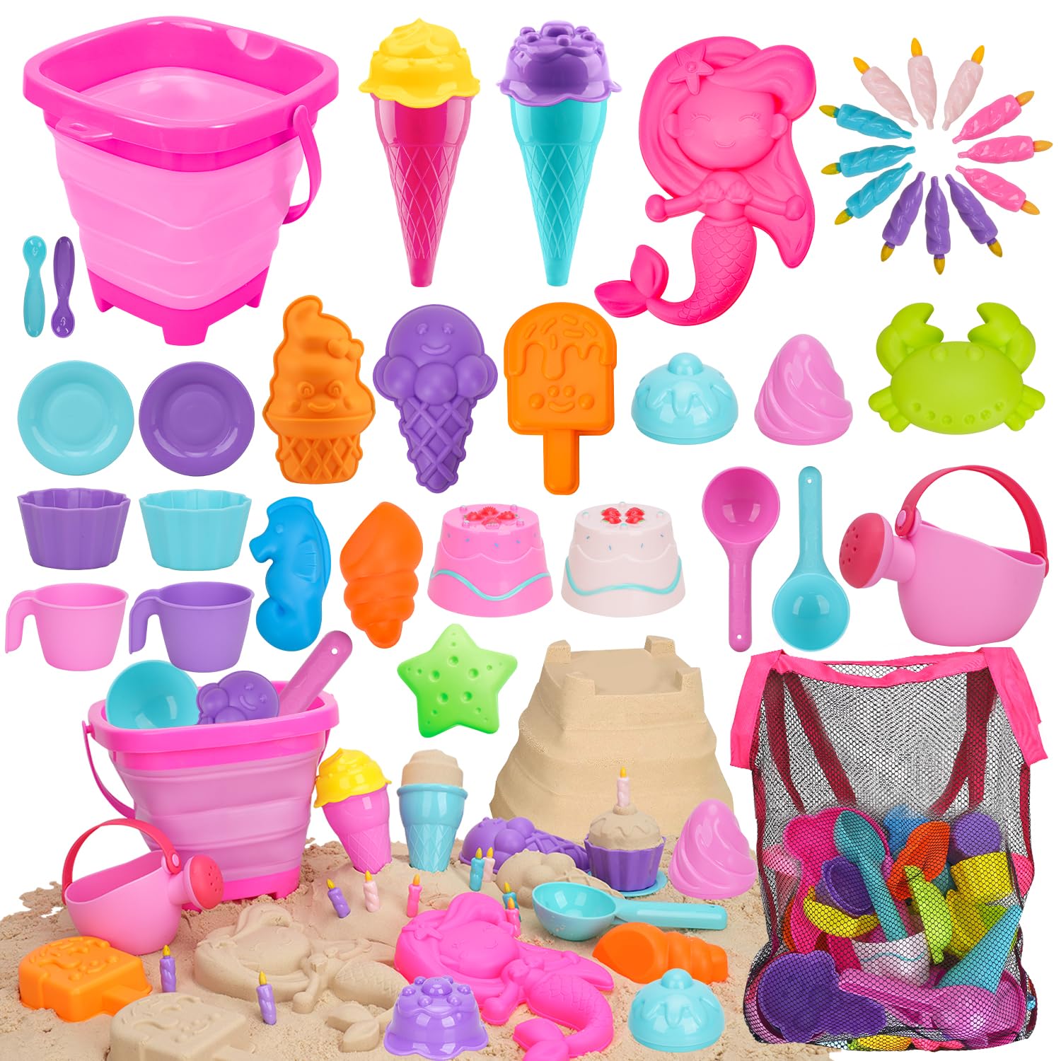 TOY Life Beach Toys, Sand Toys, Sandbox Toys, Beach Toys for Toddlers 1-3, Beach Toys for Kids Ages 4-8, Sand Bucket, Baby Beach Toys, Sand Castle Building Kit, Beach Bucket, Summer Toys