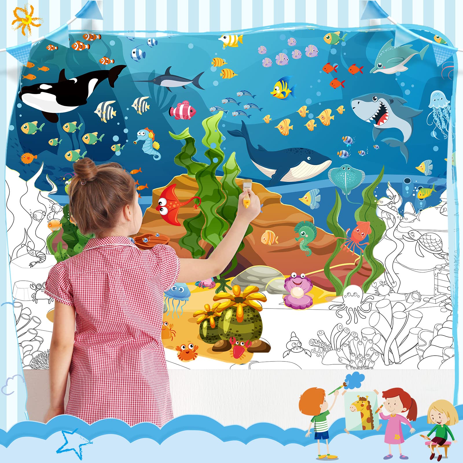 Set of 3 Jumbo Giant Coloring Poster, 45 x 32 Inch Large Table Wall Sheets with Zoo Animal, Ocean Creature, Dinosaur Theme Big Huge 16 Pages Fun Coloring Activities Kids Gift