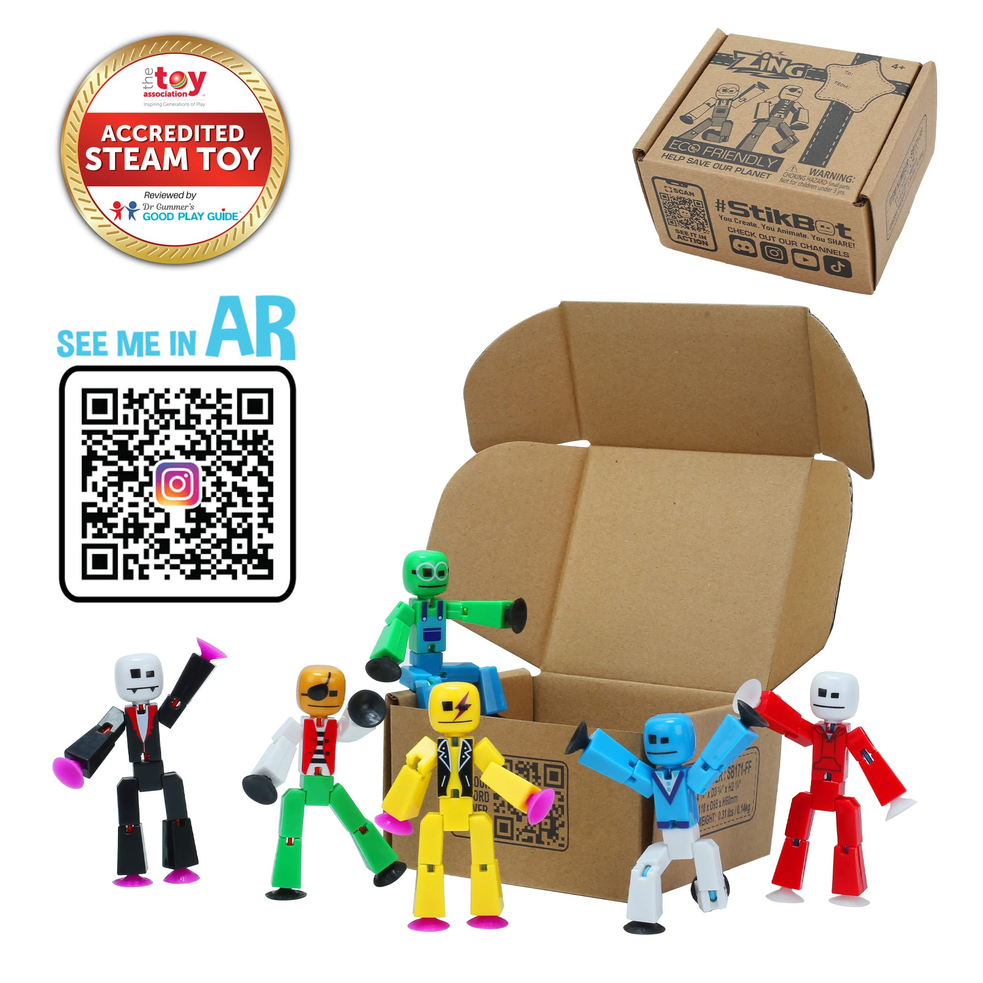 Zing Stikbot Avatar Series 1, Set of 6 UV Print Stikbot Collectable Action Figures, Create Stop Motion Animation, Great for Kids Ages 4 and Up