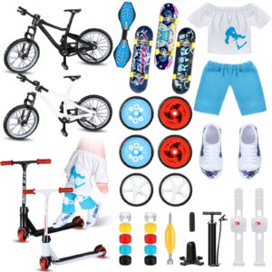 35 pcs mini finger toy set, finger scooter/ skateboards/shoes/bikes/ tops/pants/ knee pads, tiny swing board, mini bike wheels toys for party favors