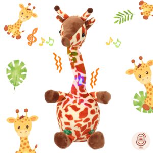 easfan dancing singing giraffe repeat what you say talking stuffed animal funny interactive electric toy mimicking speaking recording musical plush gifts for kids,14"