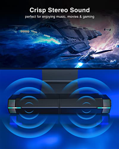 Jeecoo M20 Bluetooth Computer Speakers for PC Desktop Monitor, Gaming PC Sound Bar - Wired USB-Powered, Superb Stereo Sound, with LED Lighting - Combine/Separate to Customize Your Desk