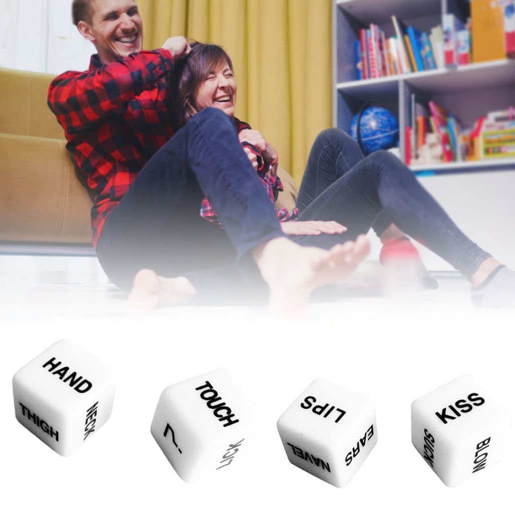 1 Pair Couples Dice, 0.63 x 0.63 x 0.63 inch Funny Romantic Sport Dice Naughty dice Novelty Gift for Valentines Day, Honeymoon, Bacherette Party, Newlyweds, Wedding Anniversary (White and White)