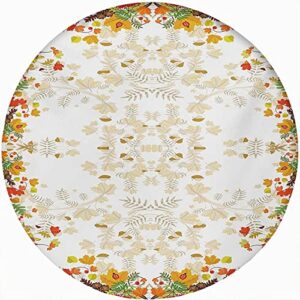 xisunya thanksgiving round fitted tablecloth with elastic edge, fall colors ladybug maple leaf woods pine nuts berries print xxlarge polyester table cover, fit round tables up 65"-71" diameter