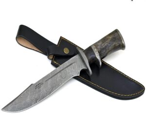 shokunin usa bowie knife, 13.0",handmade hunting knife, bone handle, hand stitched leather sheath