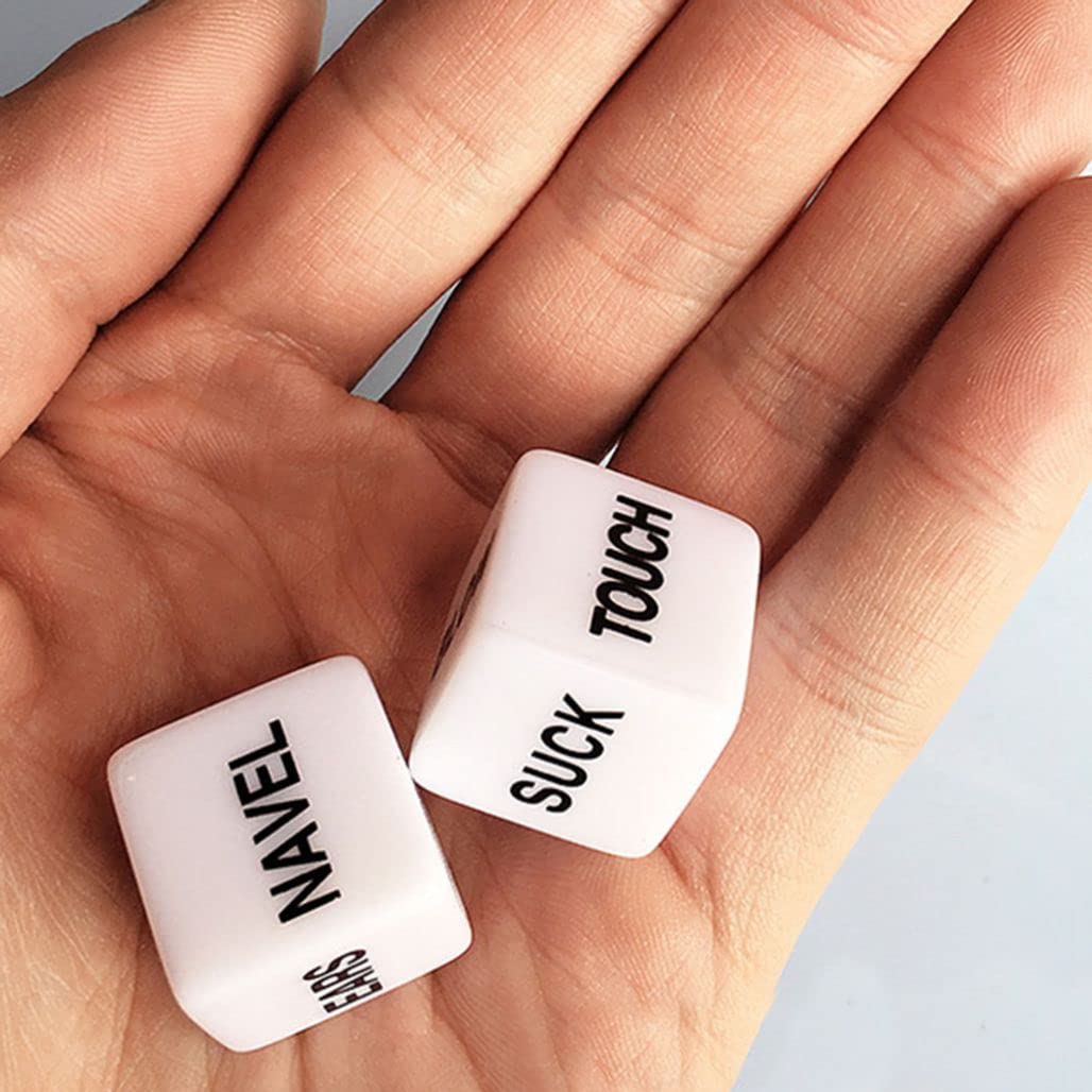 1 Pair Couples Dice, 0.63 x 0.63 x 0.63 inch Funny Romantic Sport Dice Naughty dice Novelty Gift for Valentines Day, Honeymoon, Bacherette Party, Newlyweds, Wedding Anniversary (White and White)