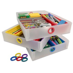 ultimate office tierdrop supply drawers measure 9w x 12d x 2 1/4 inches high for desk accessories and supplies, set of 3, includes color-coded finger rings for fast and easy access to contents