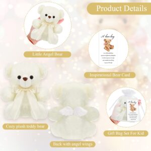 HyDren Angel Bear Plush Stuffed Animal Bear Sympathy White Bear Dolls Gift Ribbon Bow and Condolences Card for Kid Boy Girl Funeral Memorial Comfort Loss of Loved One