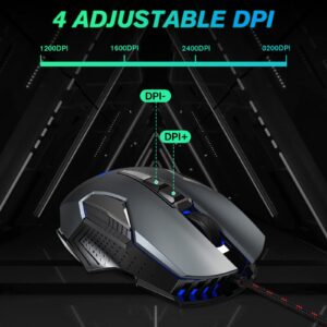 RaceGT Gaming Mouse Wired RGB PC Gaming Mice, 4 Color Backlight, Ergonomic Optical Computer Wired Mouse with Fire Button for Desktop PC Laptop Gamer & Work