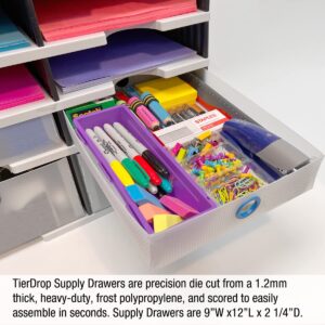 Ultimate Office TierDrop Supply Drawers Measure 9w x 12d x 2 1/4 Inches High for Desk Accessories and Supplies, Set of 3, Includes Color-Coded Finger Rings for Fast and Easy Access to Contents