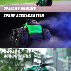 RC Stunt Car, RC Monster Trucks 4x4 Offroad, 4WD 360° Flips Rotating Car Toys for Boys and Girls, Toddler Remote Control Car with Spray Function, Ideal Birthday for Kids (Green)