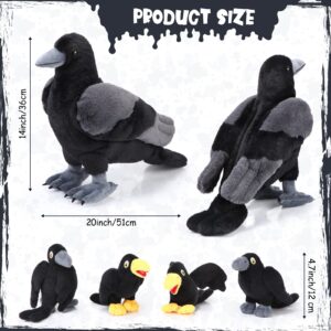 HyDren 5 Pcs Black Bird Plush Toy Set 14 Inch Large Realistic Mommy Bird Stuffed Animal with 4 Small Babies Plushies in Zippered Tummy for Holiday Birthday Party Favors Decor(Crow)