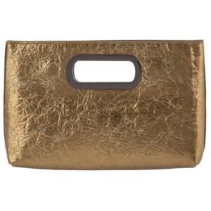 crushed metallic top handle clutch, bronze