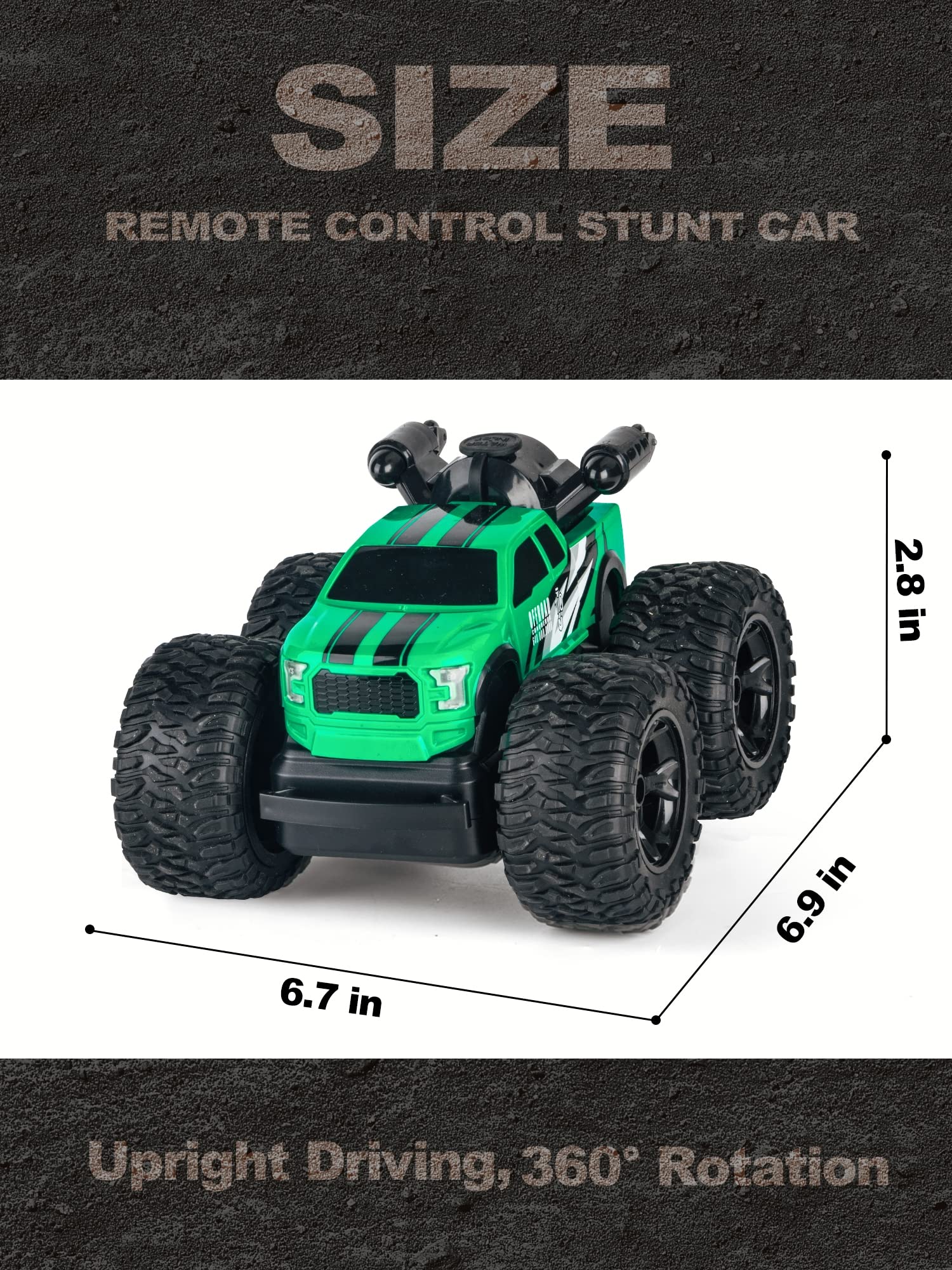 RC Stunt Car, RC Monster Trucks 4x4 Offroad, 4WD 360° Flips Rotating Car Toys for Boys and Girls, Toddler Remote Control Car with Spray Function, Ideal Birthday for Kids (Green)