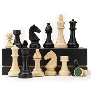 a&a premium triple weighted staunton wooden chess pieces w/ 2 extra queen - king height 3" / 7.6cm / 2 storage bags