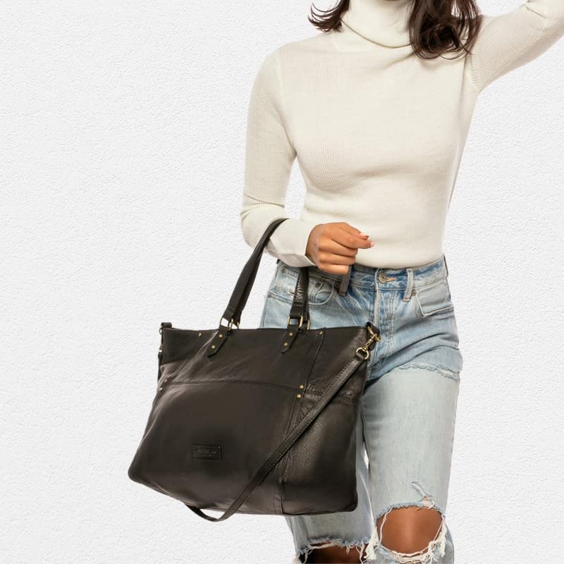 American Leather Co. - Lolo Large Tote - Highly Functional & Superbly Fashionable - Black Smooth