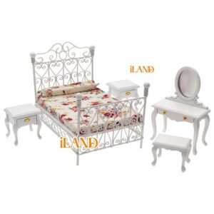 iLAND Victorian Dollhouse Furniture on 1:12 Scale, Dollhouse Bed Set 5pcs