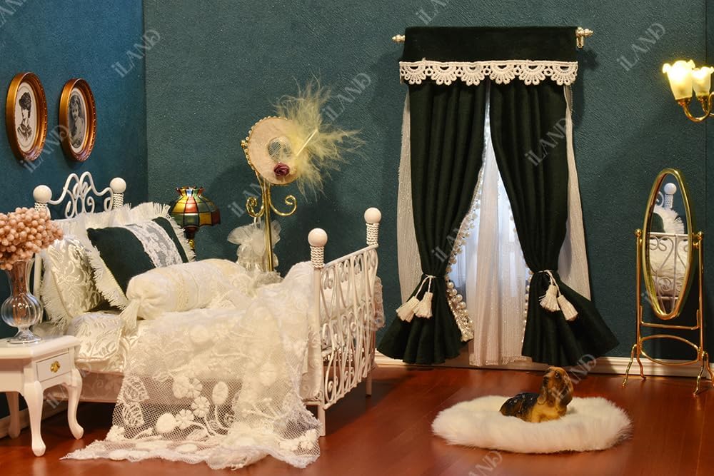 iLAND Victorian Dollhouse Furniture on 1:12 Scale, Dollhouse Bed Set 5pcs