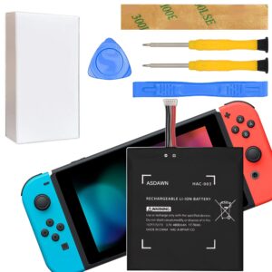 asdawn 4800mah hac-003 battery replacement for nintendo switch 2017 game console handhold hac-001 internal, upgraded capacity battery for nintendo switch hac-a-bphat-co hac-s-jp/eu-co with tool kit