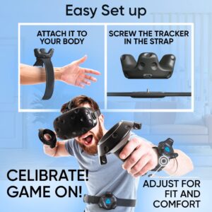 Skywin VR Tracker Belt and Tracker Strap Bundle for HTC Vive System Tracker Pucks - Adjustable Belt and Hand Straps for Waist and Full-Body Tracking in Virtual Reality (1 Belt and 4 Straps)