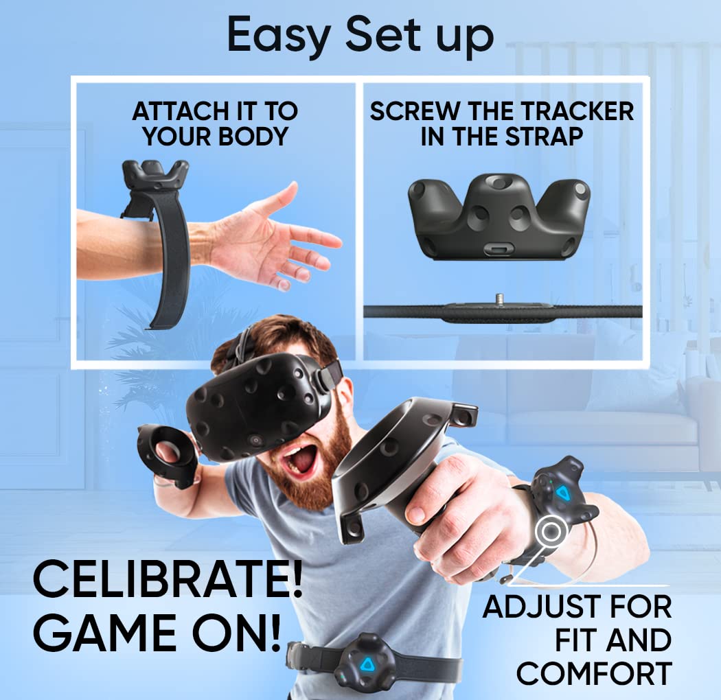 Skywin VR Tracker Belt and Tracker Strap Bundle for HTC Vive System Tracker Pucks - Adjustable Belt and Hand Straps for Waist and Full-Body Tracking in Virtual Reality (1 Belt and 4 Straps)