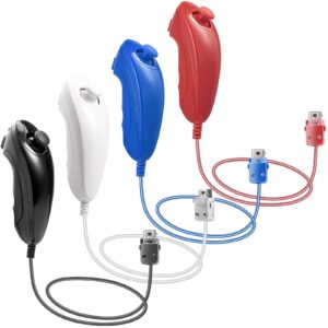 modeslab 4 pack wii nunchuck controller - motion-sensing gamepad for wii console - compatible with wii remote - multicolor