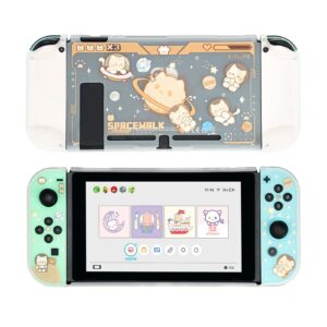 geekshare protective case for switch slim cover case compatible with nintendo switch and joy-con - shock-absorption and anti-scratch - space cat (for switch 2017)