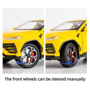 BDTCTK Compatible for 1:24 Lambo Urus Car Model, Diecast Pull Back Car Toy car, Doors Open, Light and Sound, Boys Toys Kids Adults Gifts Yellow