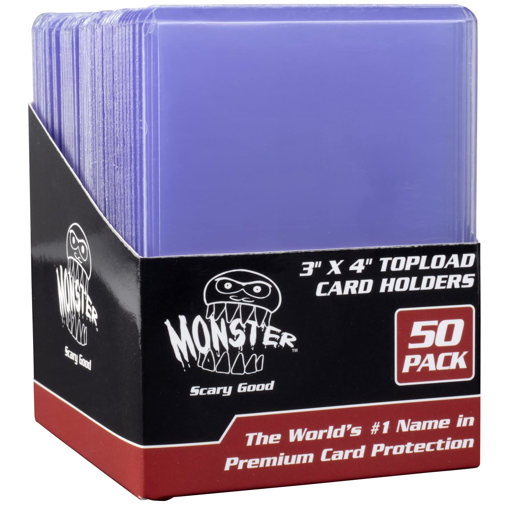 Monster Top Loaders for Collectible Trading Cards - 50 Count 3"x4" Clear Hard Plastic Card Protector Toploader Sleeves Compatible w MTG, Magic The Gathering, Yugioh, Pokemon, Sports Cards & All TCGs