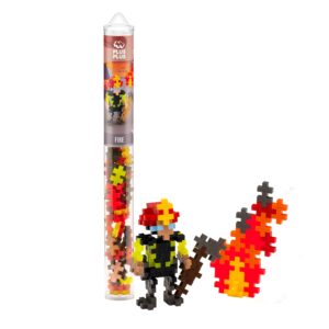 plus plus 3d figure building block set, fun stem toys for kids, 70 interlocking pieces - firefighter mini maker tube