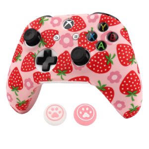 ralan controller skin for xbox one, anti-slip silicone controller cover protector case compatible for xbox 1 wireless/wired gamepad joystick with 2 cute thumb grips caps.