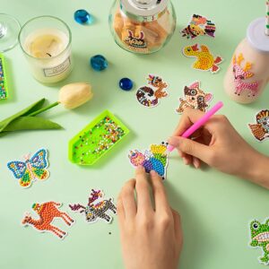 Diamond Painting Stickers Kits for Kids, ACSAUMMY 40 pcs Cute Diamond Arts Paintings Stickers 5D DIY Cartoon Diamond Painting for Kids Mosaic Stickers Gem Arts and Crafts for Kids and Adults Beginners