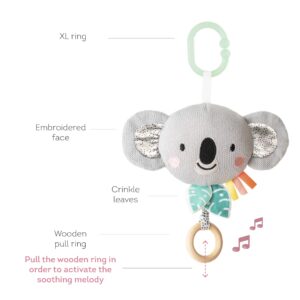 Taf Toys Soothing Musical Pulldown Toy with Multi-Textures & Wooden Teether, Attaches to Crib, Stroller and Car Seat, Develop Baby’s Senses and Cognitive Skills (Kimmy Musical Koala)