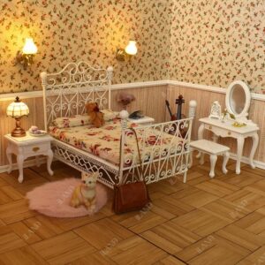 iLAND Victorian Dollhouse Furniture on 1:12 Scale, Dollhouse Bed Set 5pcs