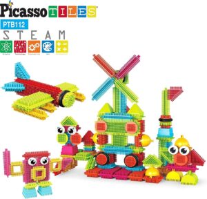 picassotiles hedgehog interlock building blocks tiles 120pcs+112pcs, construction toy set learning playset stem toy set stacking educational kit child brain development preschool kindergarten toy