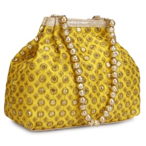 longing to buy women's potli bags & wristlets clutch for wedding, potli for gift (yellow-1)