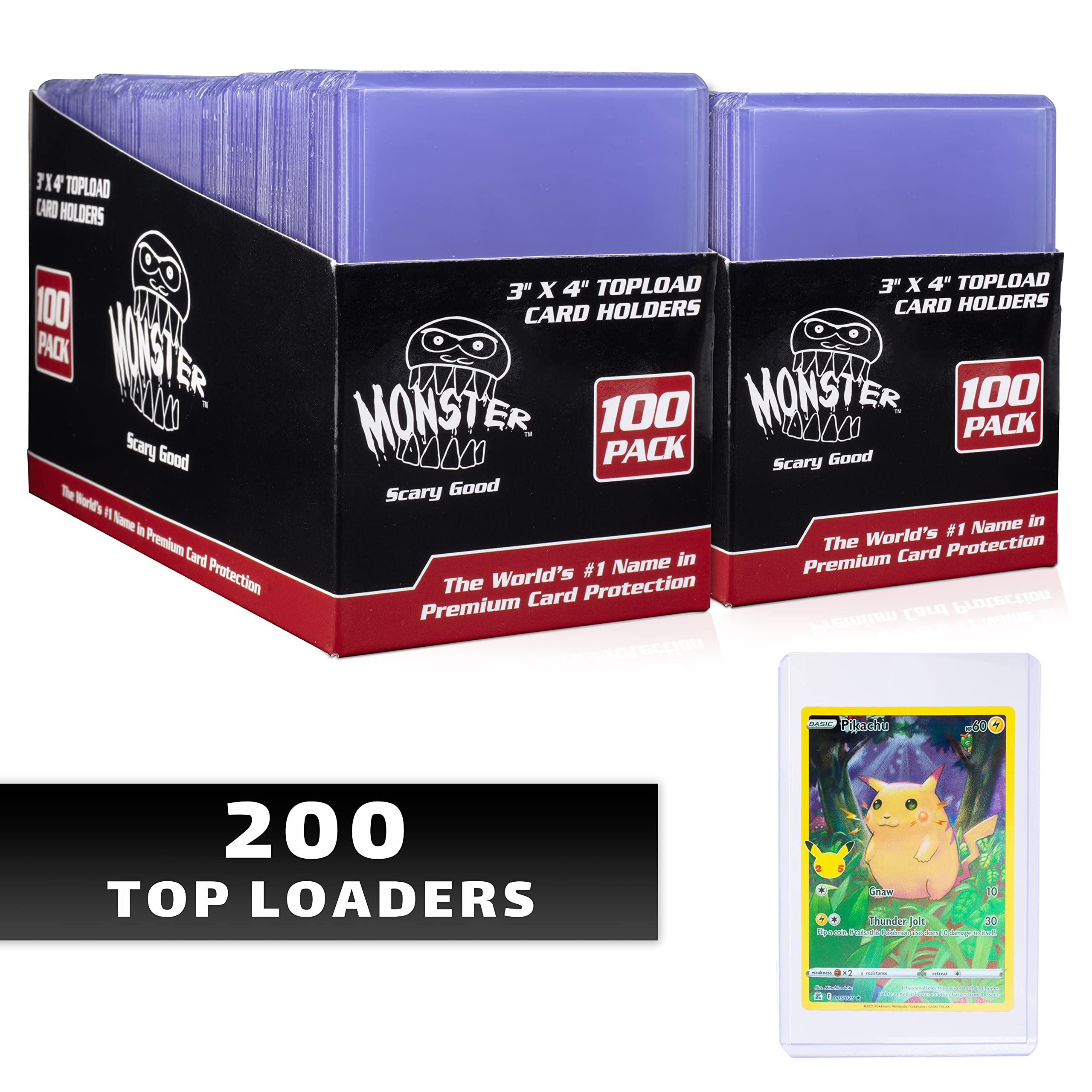 Monster Top Loaders for Collectible Trading Cards - 200 Count 3"x4" Clear Hard Plastic Card Protector Toploader Sleeves Compatible w MTG, Magic The Gathering, Yugioh, Pokemon, Sports Cards & All TCGs