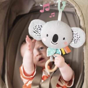 Taf Toys Soothing Musical Pulldown Toy with Multi-Textures & Wooden Teether, Attaches to Crib, Stroller and Car Seat, Develop Baby’s Senses and Cognitive Skills (Kimmy Musical Koala)