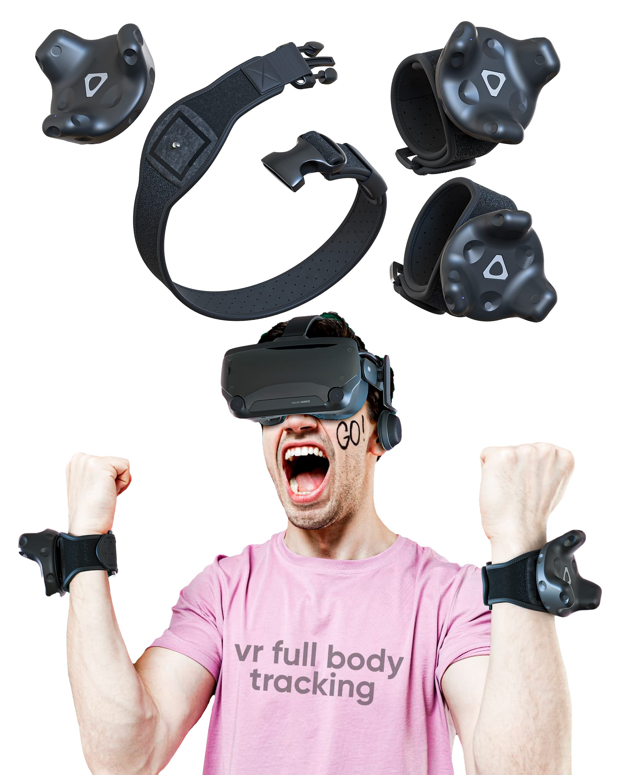 Skywin VR Tracker Belt and Tracker Strap Bundle for HTC Vive System Tracker Pucks - Adjustable Belt and Hand Straps for Waist and Full-Body Tracking in Virtual Reality (1 Belt and 4 Straps)