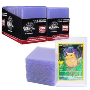 monster top loaders for collectible trading cards - 200 count 3"x4" clear hard plastic card protector toploader sleeves compatible w mtg, magic the gathering, yugioh, pokemon, sports cards & all tcgs