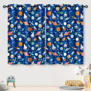 aimego outer space rocket spaceship planet blackout curtains for kids boys girls bedroom playroom living room decor sky universe grommet darkening window drapes 2 panels, 42" x 63"