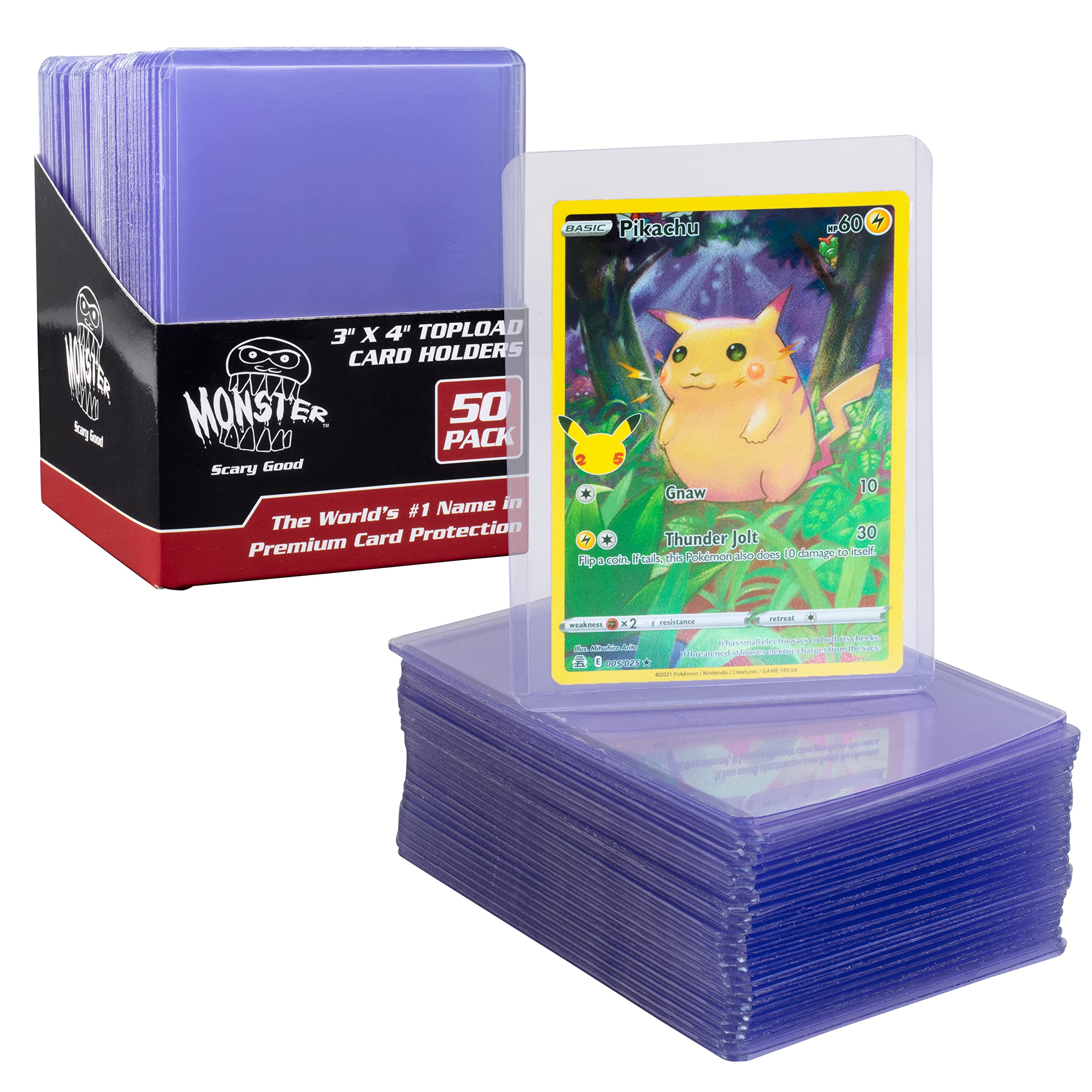 Monster Top Loaders for Collectible Trading Cards - 50 Count 3"x4" Clear Hard Plastic Card Protector Toploader Sleeves Compatible w MTG, Magic The Gathering, Yugioh, Pokemon, Sports Cards & All TCGs