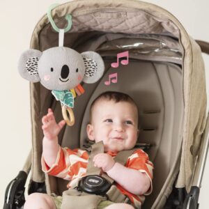 Taf Toys Soothing Musical Pulldown Toy with Multi-Textures & Wooden Teether, Attaches to Crib, Stroller and Car Seat, Develop Baby’s Senses and Cognitive Skills (Kimmy Musical Koala)