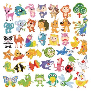 diamond painting stickers kits for kids, acsaummy 40 pcs cute diamond arts paintings stickers 5d diy cartoon diamond painting for kids mosaic stickers gem arts and crafts for kids and adults beginners