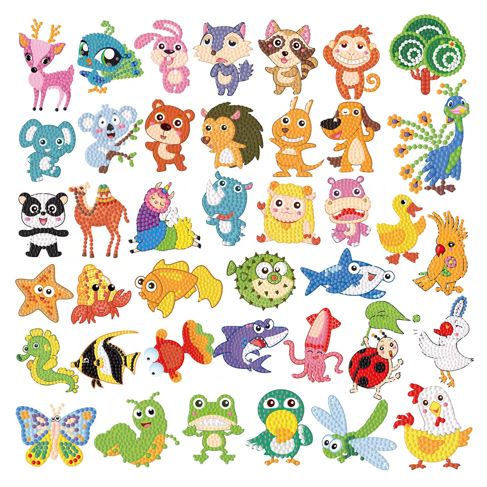 Diamond Painting Stickers Kits for Kids, ACSAUMMY 40 pcs Cute Diamond Arts Paintings Stickers 5D DIY Cartoon Diamond Painting for Kids Mosaic Stickers Gem Arts and Crafts for Kids and Adults Beginners