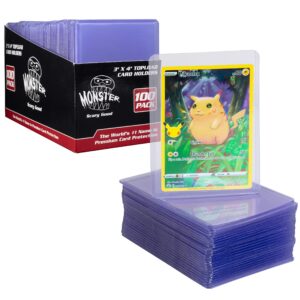 monster top loaders for collectible trading cards - 100 count 3"x4" clear hard plastic card protector toploader sleeves compatible w mtg, magic the gathering, yugioh, pokemon, sports cards & all tcgs