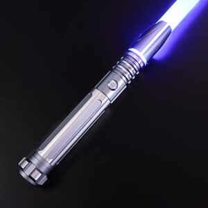 dueling light saber, motion control lightsabers for adults,smooth swing light saber with 10 sound fonts,rgb 12 colors changeable, metal hilt for halloween cosplay party,birthday gift, grey,s9