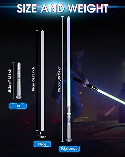 Dueling Light Saber, Motion Control Lightsabers for Adults,Smooth Swing Light Saber with 10 Sound Fonts,RGB 12 Colors Changeable, Metal Hilt for Halloween Cosplay Party,Birthday Gift, Grey,S9