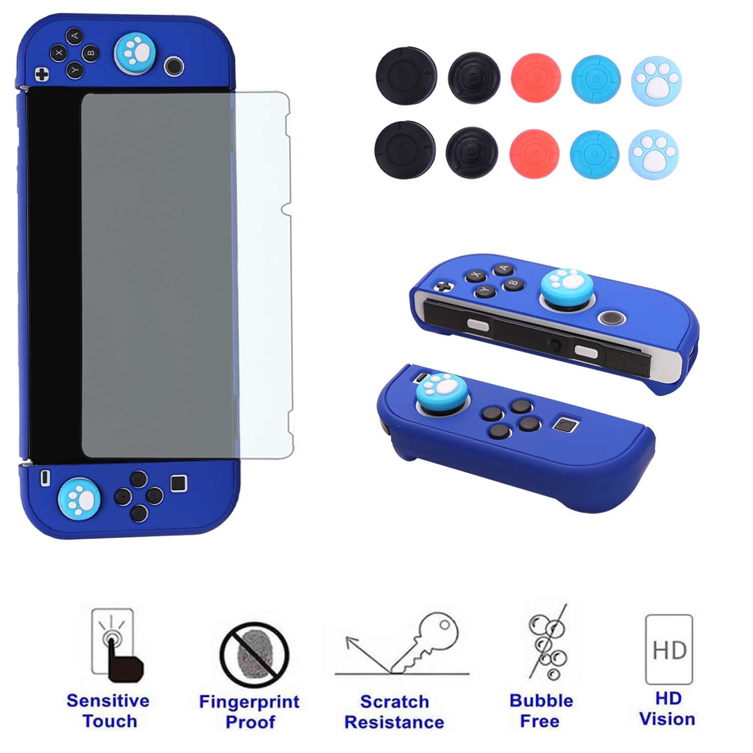 COMCOOL Dockable Case for Nintendo Switch Oled - [9 FT Military Grade Drop Protection] [with Tempered Glass Screen Protector and Thumb Grips] Cute Protective Cover for Nintendo Switch Oled - Blue