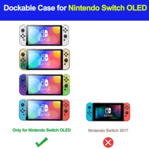 COMCOOL Dockable Case for Nintendo Switch Oled - [9 FT Military Grade Drop Protection] [with Tempered Glass Screen Protector and Thumb Grips] Cute Protective Cover for Nintendo Switch Oled - Blue